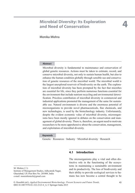 Pdf Microbial Diversity Its Exploration And Need Of Conservation