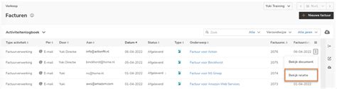Activity Log Invoices Yuki Support Nederland