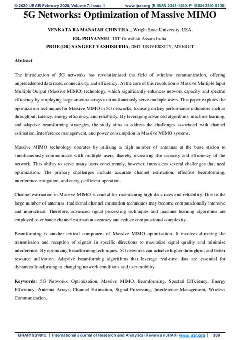Pdf 5g Networks Optimization Of Massive Mimo