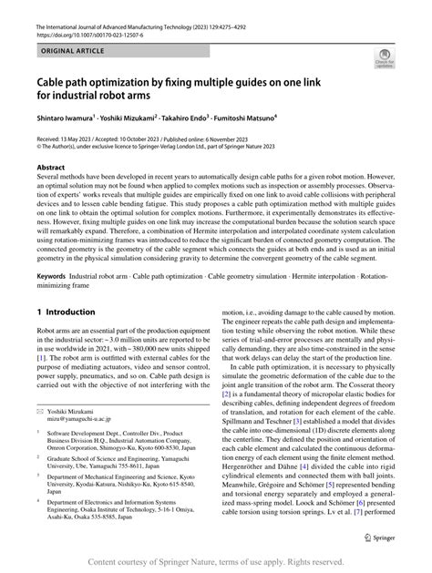Cable Path Optimization By Fixing Multiple Guides On One Link For Industrial Robot Arms