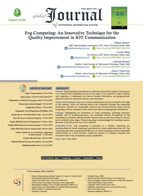 Saurav Vinod Nair On Linkedin Iot Fogcomputing Qualityimprovement Research Gjeis