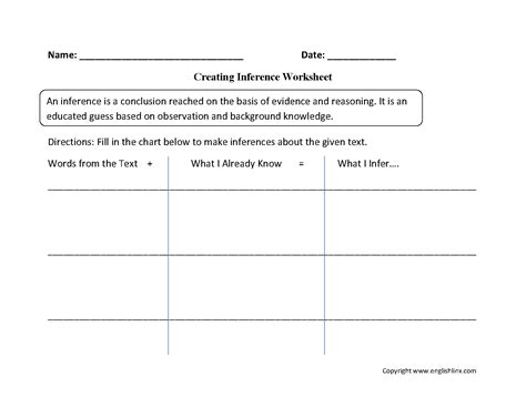 Reading Worksheets Inference Worksheets