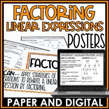 Factoring Linear Expressions Posters Distance Learning Digital And Print