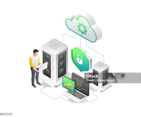 Flat Isometric Illustration Concept Of Maintaining Cloud Server