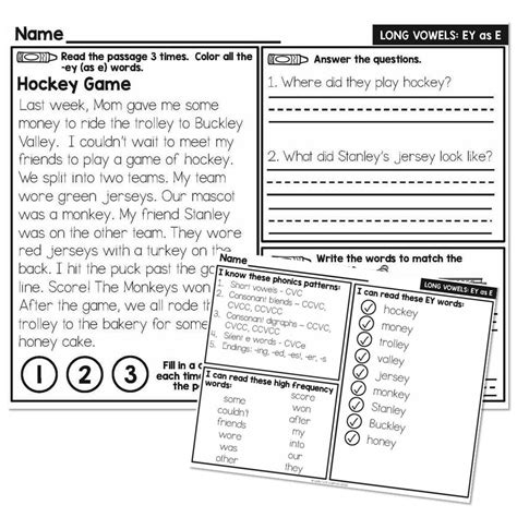 2nd Grade Decodable Phonics Passage Long Vowels Ey As E Lucky