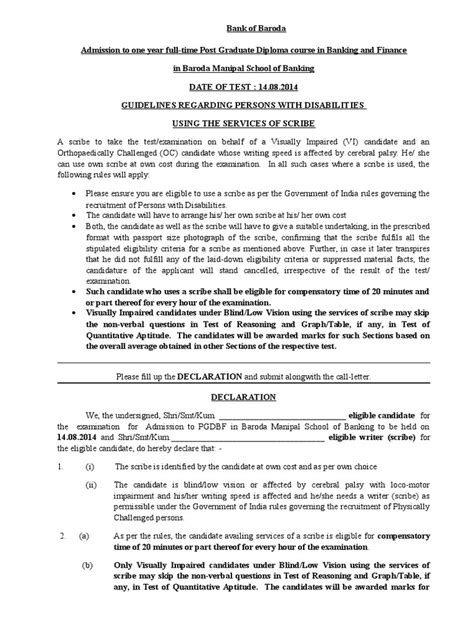 Scribe Declaration Form Visual Impairment Test Assessment