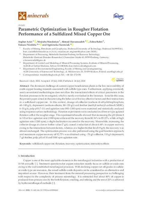 Pdf Parametric Optimization In Rougher Flotation Performance Of A Sulfidized Mixed Copper Ore
