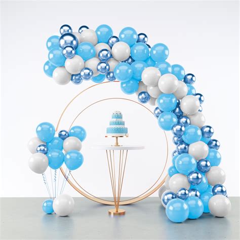 Kit 150 Balões Azul Claro Branco Azul Metalizado Balão Bexiga Candycromado Para Festas E