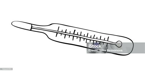 Vektor Menguraikan Termometer Merkuri Dalam Gaya Doodle Elemen Desain