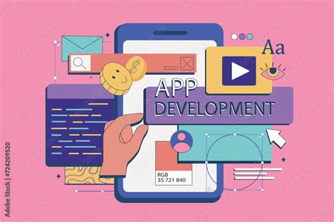 App Development Concept In Flat Neo Brutalism Design For Web Application Programming And