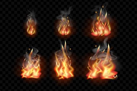 Premium Vector Burning Fire 3d Set In Realism Design Bundle Of Different Stages Of Flames With