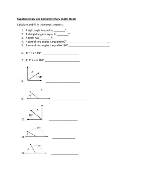 Supplementary And Complementary Angles With Lines And Right Angles Worksheet