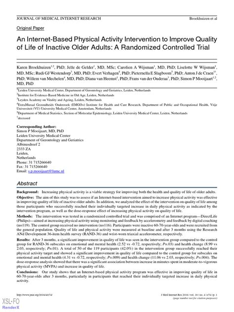 An Internet Based Physical Activity Intervention To Improve Quality Pdf Quality Of Life