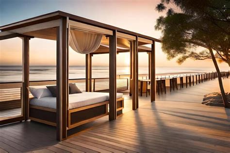 A 3d Rendering Of A Deck With A View Of The Ocean Premium Ai Generated Image