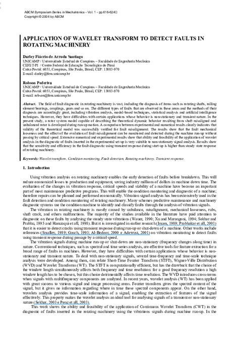 Pdf Application Of Wavelet Transform To Detect Faults In Rotating Machinery