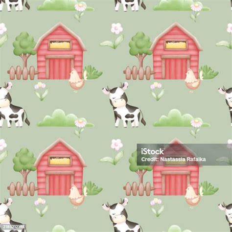 완벽 한 패턴 귀여운 농장 수채화 무늬 귀여운 소와 닭 수채화 키즈 패턴입니다 포장지 카드 벽지 보육 장식 보육 장식 포장지 및