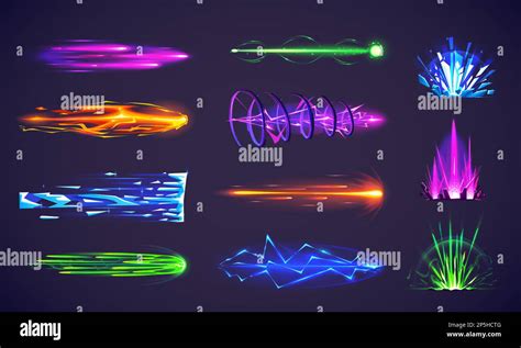 Game Effects Of Magic Beams Laser Gun Energy Shot And Blast Futuristic Weapon Attack Effects