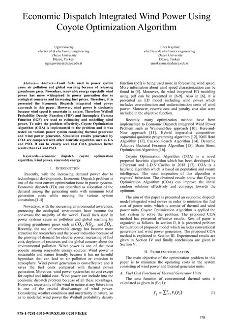 Pdf Economic Dispatch Integrated Wind Power Using Coyote Optimization Algorithm