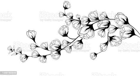 꽃 배경 꽃 구성 부드러운 꽃과 꽃 봉오리의 가지가 있는 꽃 배경 손 그림 양식화 된 장식 초대장 엽서 포스터 카드 배경 클립 아트로 꽃 식물에 대한 스톡 벡터 아트 및