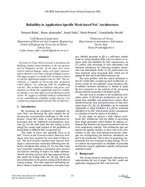 Pdf Reliability In Application Specific Mesh Based Noc Architectures