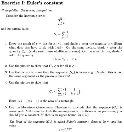 Solved Exercise I Euler S ConstantPrerequisites Sequences Chegg Com
