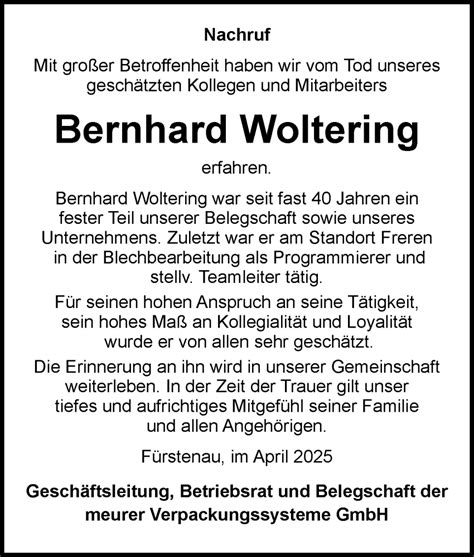 Traueranzeigen Von Bernhard Woltering Noz Trauerportal
