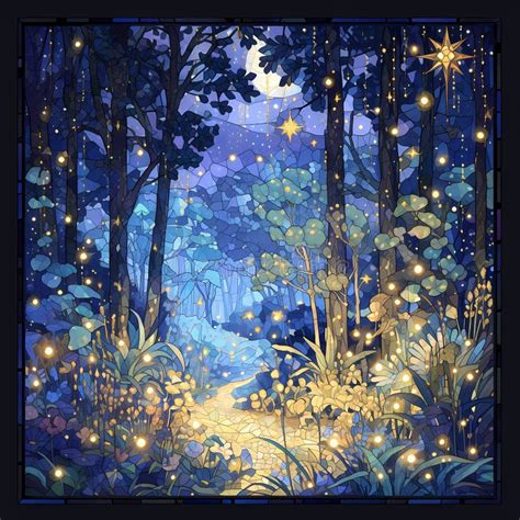 Mystical Forest Stained Glass Illustration Stock Illustration