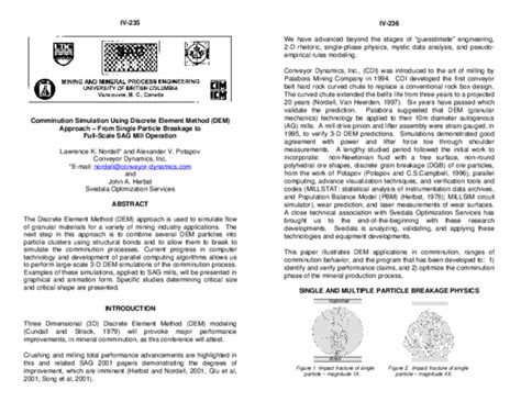 Pdf Comminution Simulation Using Discrete Element Method Dem