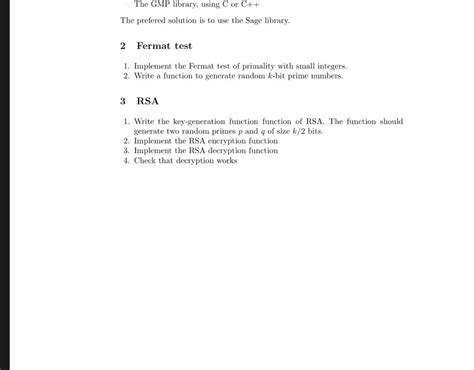 Solved 2 Fermat Test 1 Implement The Fermat Test Of