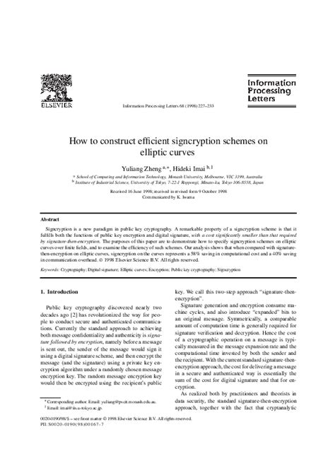 Pdf How To Construct Efficient Signcryption Schemes On Elliptic Curves