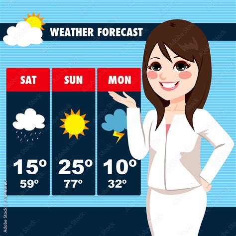 Beautiful Babe Tv News Weather Reporter Woman Showing Weather Forecast Chart Stock Vector