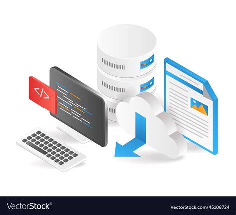 Flat Isometric 3d Programmer Web Hosting Database Vector Image