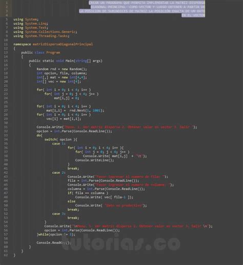Arrays VisualStudio C Matriz Dispersa Diagonal Principal En Vector Tutorias Co