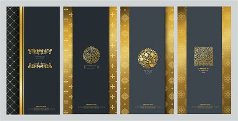 디자인 요소 레이블 아이콘 포장 고급 제품의 디자인에 대 한 프레임의 컬렉션입니다 황금 호 일로 만든 검은 배경에 고립 벡터 일러스트 레이 션 0명에 대한 스톡 벡터 아트