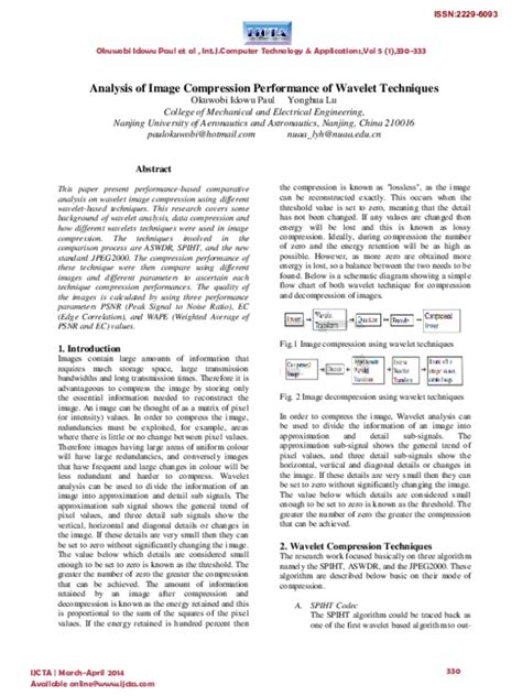 Pdf Analysis Of Image Compression Performance Of Wavelet Techniques