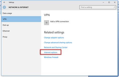 Network And Internet Options In Windows 10