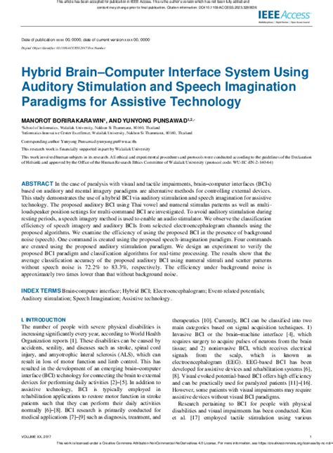 Pdf Hybrid Braincomputer Interface System Using Auditory Stimulation And Speech Imagination