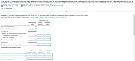 Solved The Fifo Method Of Process Costing Consider The