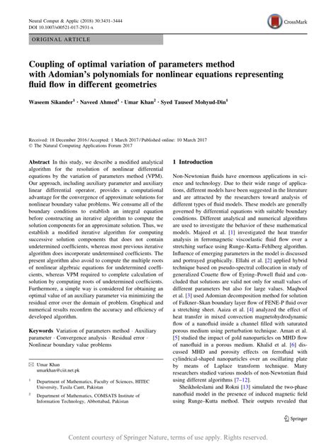 Coupling Of Optimal Variation Of Parameters Method With Adomians