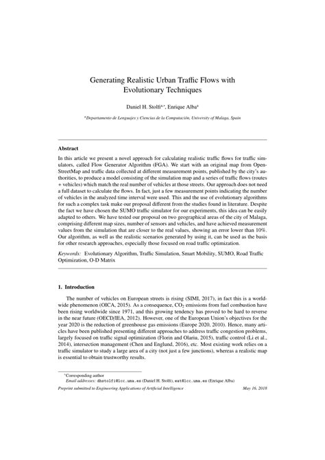 Pdf Generating Realistic Urban Traffic Flows With Evolutionary Techniques