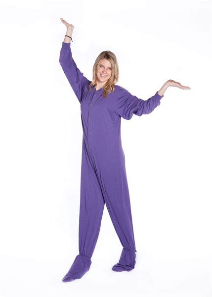 Jersey Knit Adult Footed Pajamas In Purple Adult Onesie Onesie Pajamas