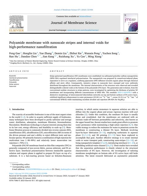 Pdf Polyamide Membrane With Nanoscale Stripes And Internal Voids For