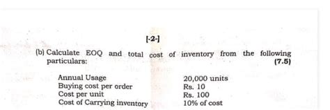 2 B Calculate EOQ And Total Cost Of Inventory StudyX