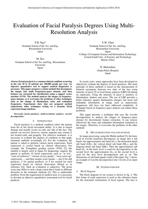 Pdf Evaluation Of Facial Paralysis Degrees Using Multi Resolution Analysis