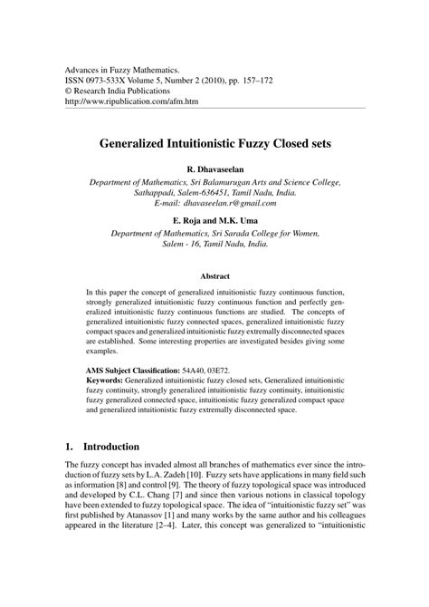 Pdf Generalized Intuitionistic Fuzzy Closed Sets