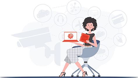 Woman Holds Laptop And Processor Chip For Iot Concept Vector Programming Site Working Png And