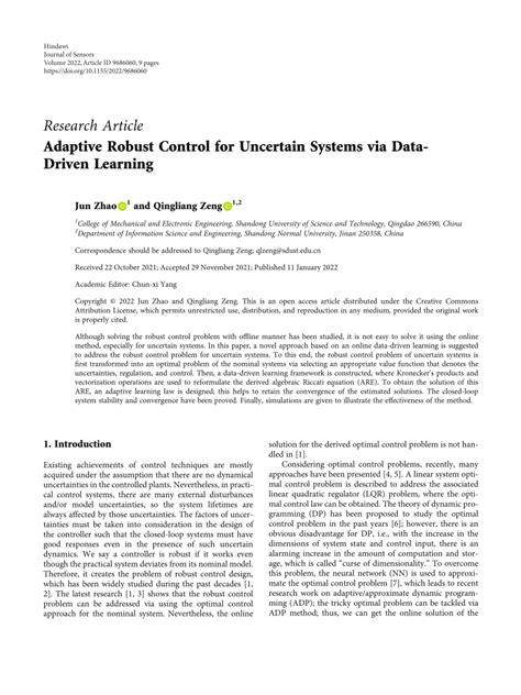 Pdf Adaptive Robust Control For Uncertain Systems Via Data Driven Learning