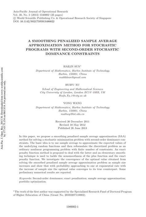 Pdf A Smoothing Penalized Sample Average Approximation Method For Stochastic Programs With