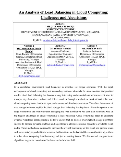 Pdf An Analysis Of Load Balancing In Cloud Computing Challenges And