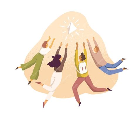 이기고 공동의 목표를 달성하고 비즈니스 목표에 도달하고 행운을 잡고 성공을 위해 노력하는 야심찬 사람들 목표 달성의 개념입니다 흰색 배경에 고립 된 평면 벡터